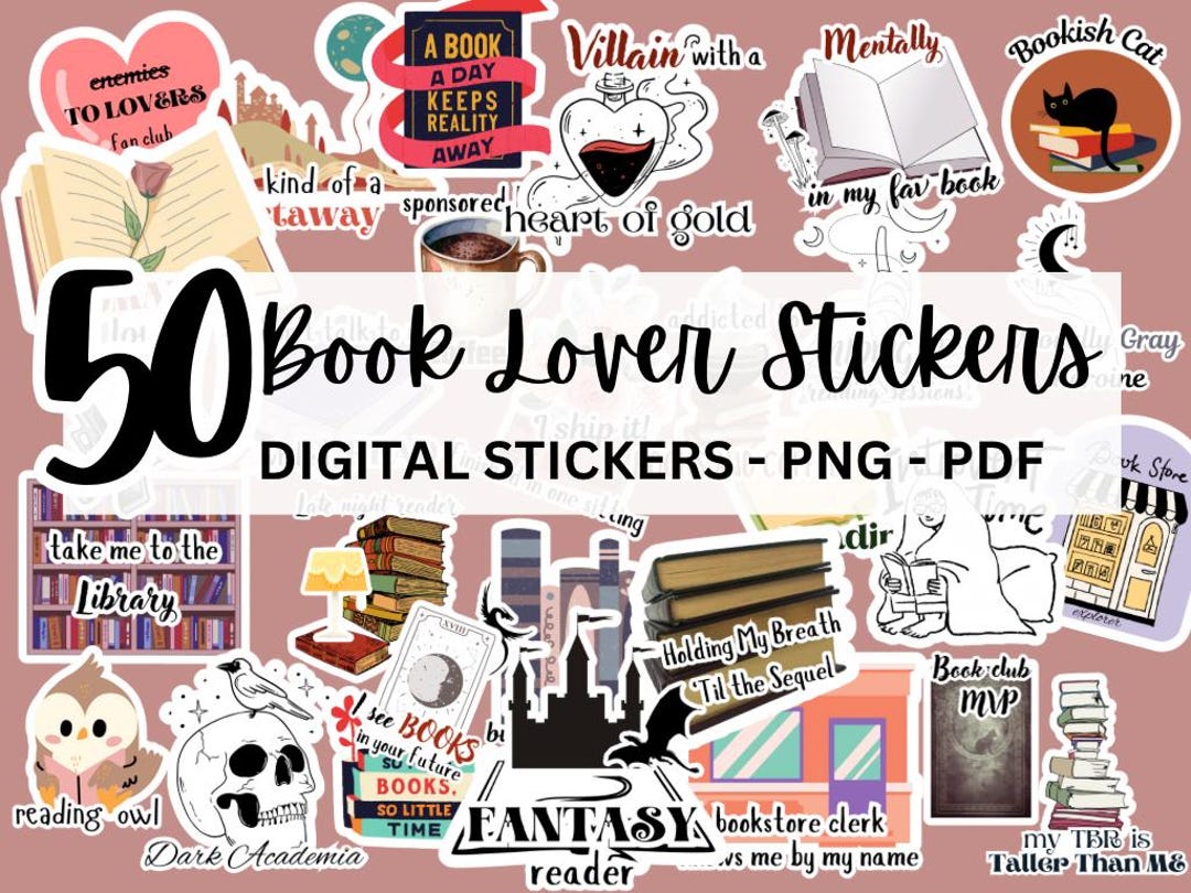 50 Digital Book Lover Sticker Bundle | Printable Sticker Bundle ...