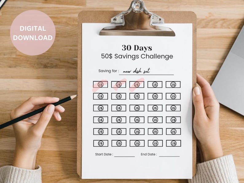 Monthly Savings Challenge Printable Savings Goal for Monthly Savings ...