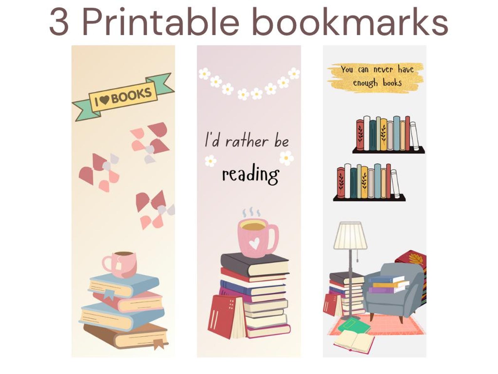 Stacked Books Printable Bookmarks, Digital Bookmarks Download With ...