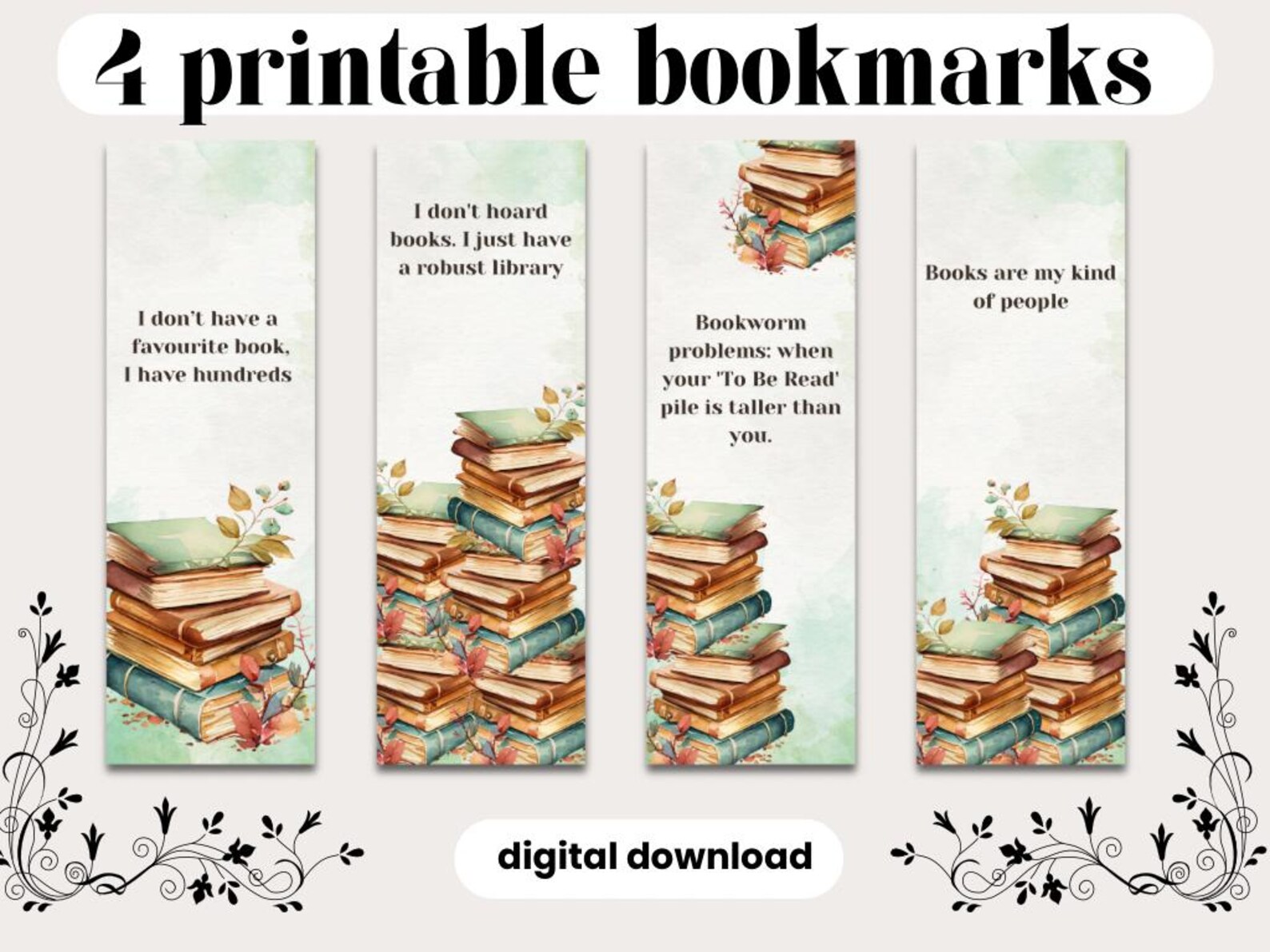 Stacked Books Printable Bookmarks With Inspirational Quotes Ideal Gift ...