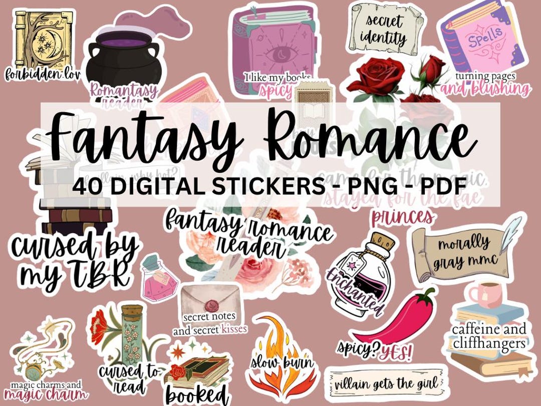 40 Digital Bookish Stickers | Printable Fantasy Romance Booktok Sticker ...