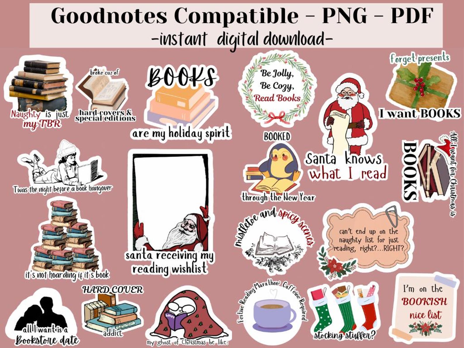 40 Christmas Bookish Sticker Bundle | Book Lover Smut Digital Printable ...