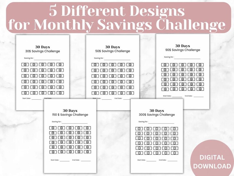 Monthly Savings Challenge Printable Savings Goal for Monthly Savings ...