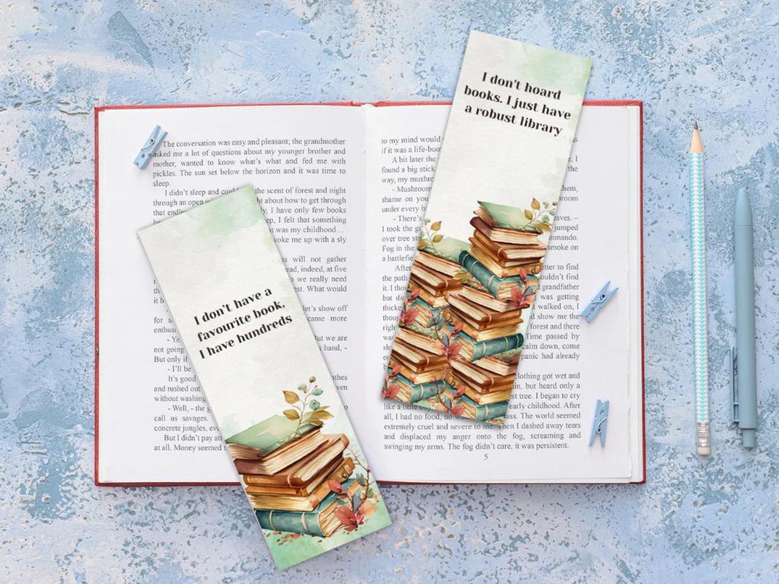 Stacked Books Printable Bookmarks With Inspirational Quotes Ideal Gift ...