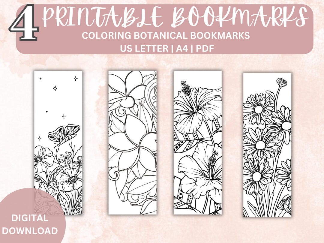 Printable Bookmarks | Botanical Coloring Bookmarks Digital Print | Book ...