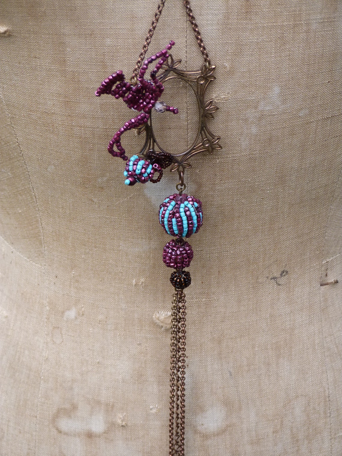 Colombe De La PAIX Handmade French Jewelry Pink and Turquoise Seed ...