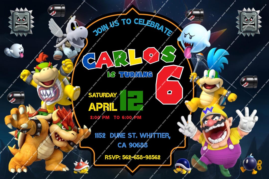 Bowser Birthday Invitation: Super Mario Bros Party, Digital Download - Etsy
