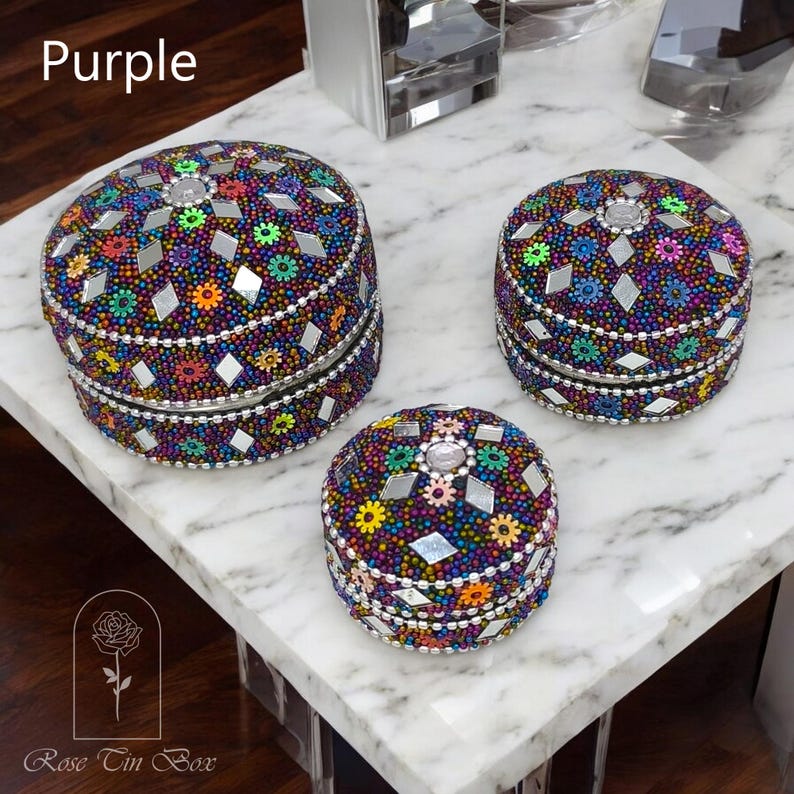 Indian Trinket Box Set: Beaded & Mirrored Jewelry Box, Wedding Favors ...