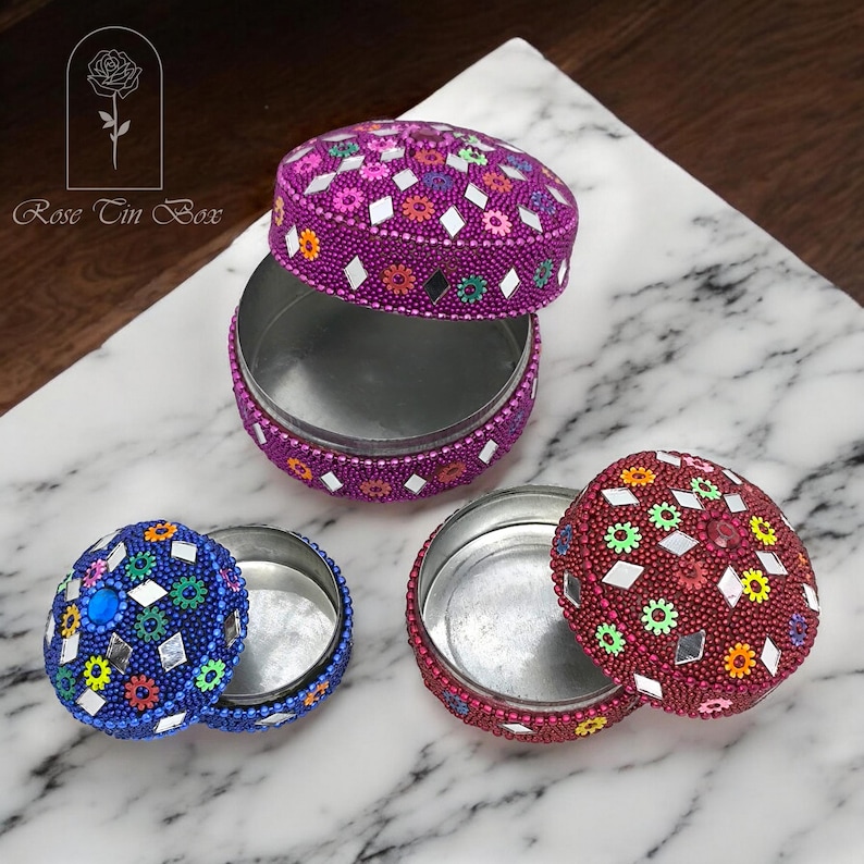 Indian Trinket Box Set: Beaded & Mirrored Jewelry Box, Wedding Favors ...
