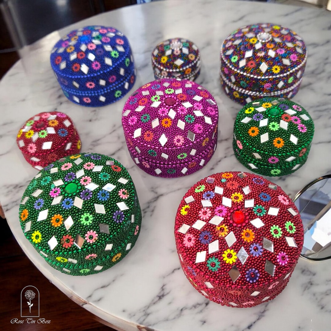 Indian Trinket Box Set: Beaded & Mirrored Jewelry Box, Wedding Favors ...