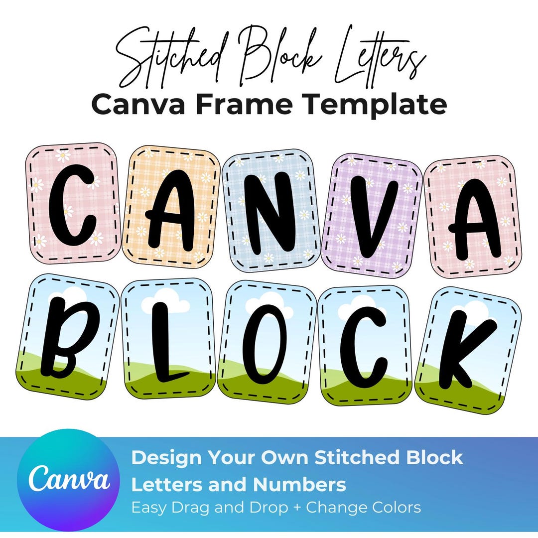 Stitched Block Letters Canva Frames: Patchwork Alphabet (digital ...