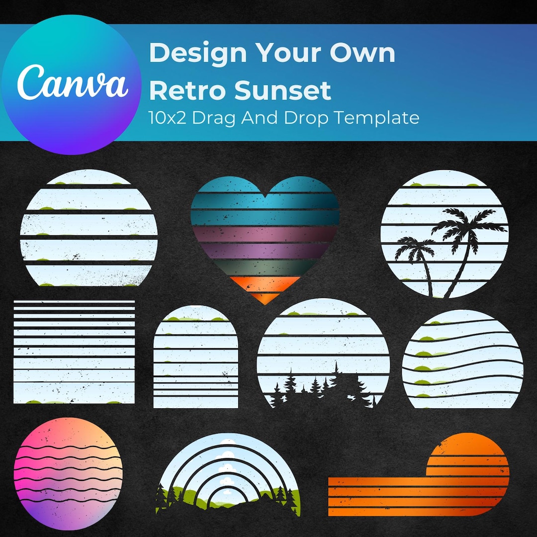 Retro Sunset Canva Template: Drag & Drop Photo Frames (digital Download ...