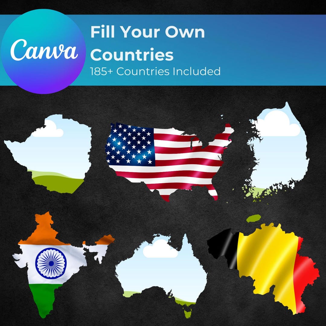 Fill Your Own World Map, Canva Frame Template, Drag and Drop Photo, 185 ...