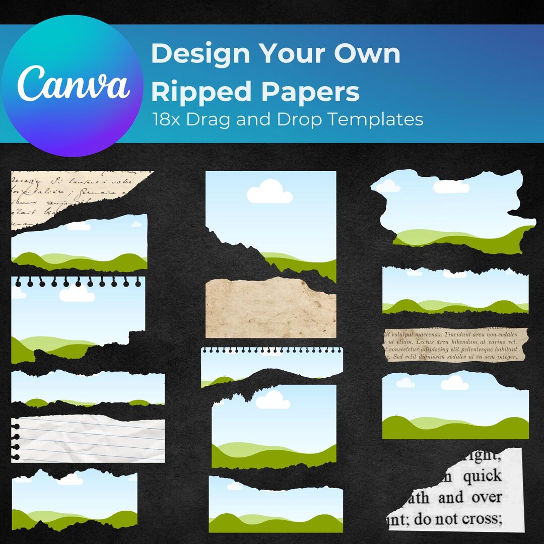 Ripped Paper Canva Frames: Drag & Drop Photo Templates (18x) - Etsy