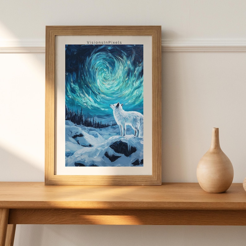 Van Gogh-style Arctic Fox in an Icy Landscape | Winter Wildlife Art ...