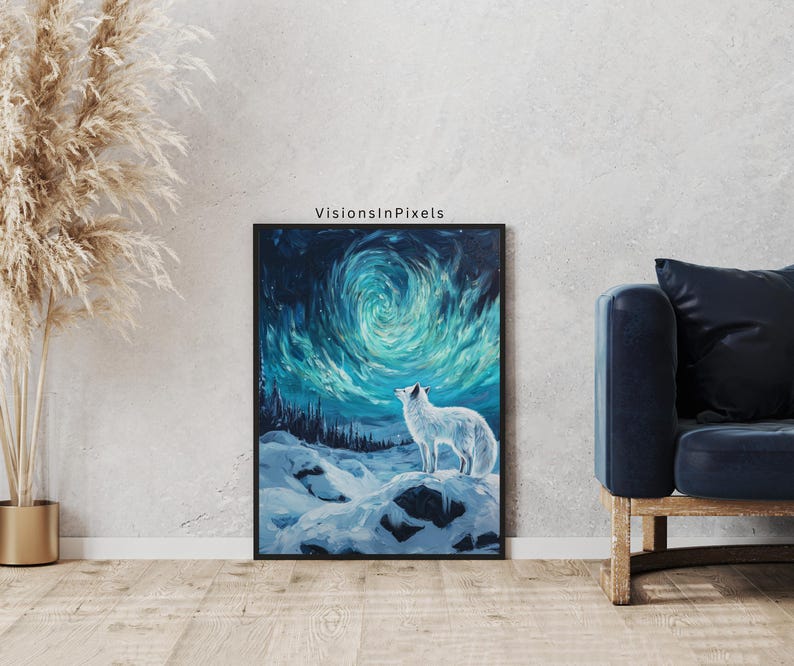 Van Gogh-style Arctic Fox in an Icy Landscape | Winter Wildlife Art ...