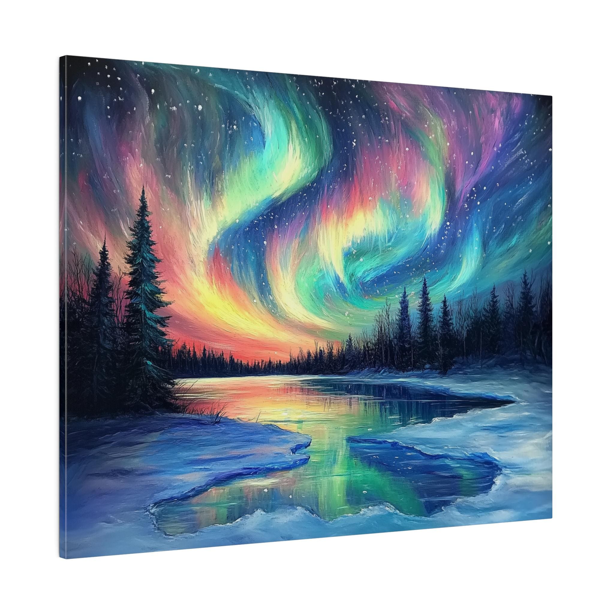 Van Gogh-style Aurora Borealis Over a Frozen Lake | Celestial Landscape ...