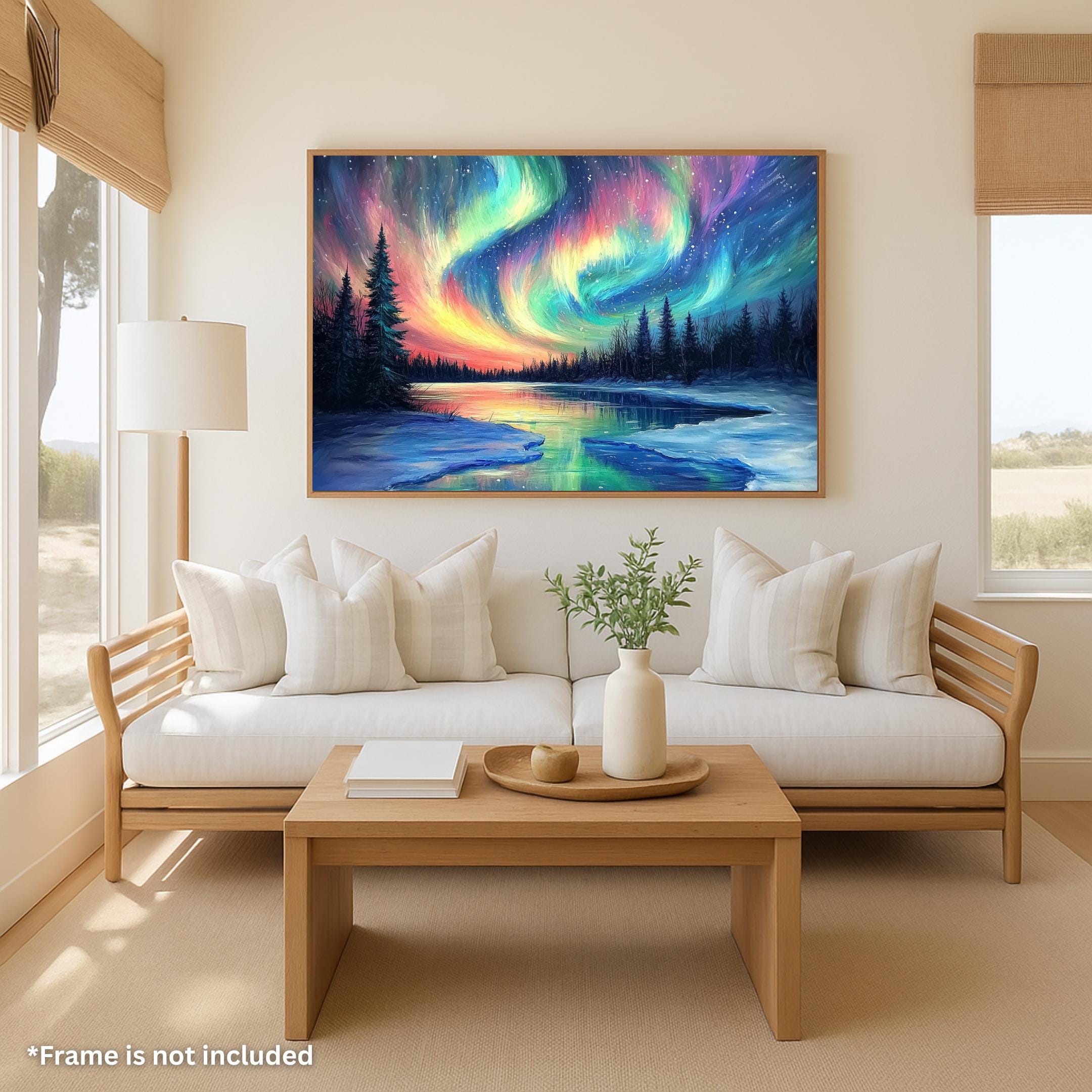 Van Gogh-style Aurora Borealis Over a Frozen Lake | Celestial Landscape ...