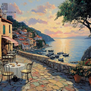 French Riviera at Dawn | Seaside Village Art | Digital Print #082 - Etsy