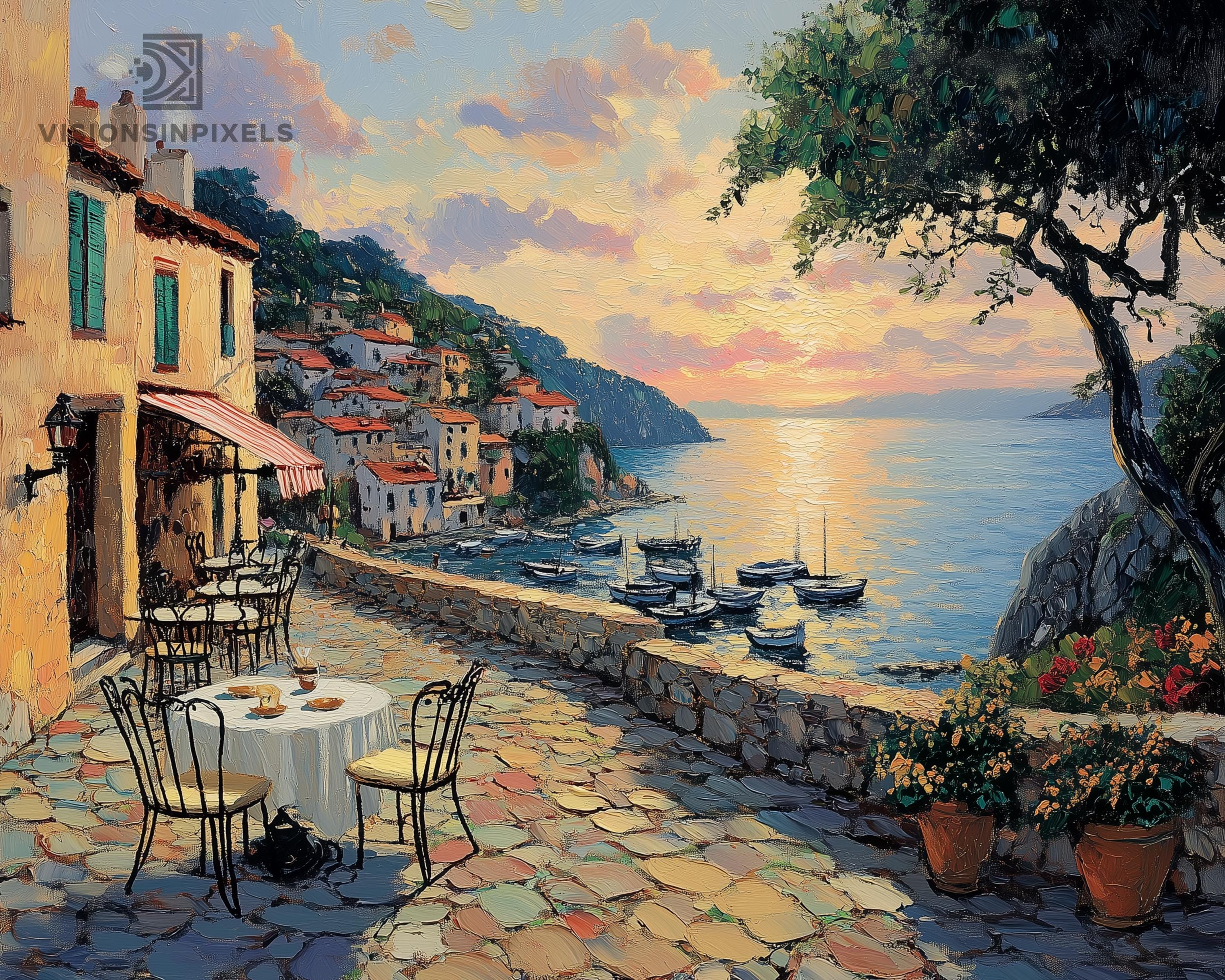 French Riviera at Dawn | Seaside Village Art | Digital Print #082 - Etsy