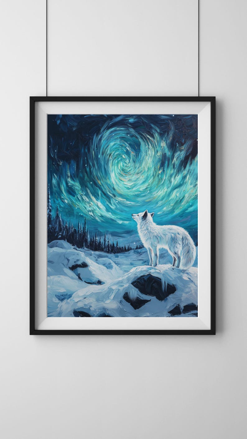 Van Gogh-style Arctic Fox in an Icy Landscape | Winter Wildlife Art ...