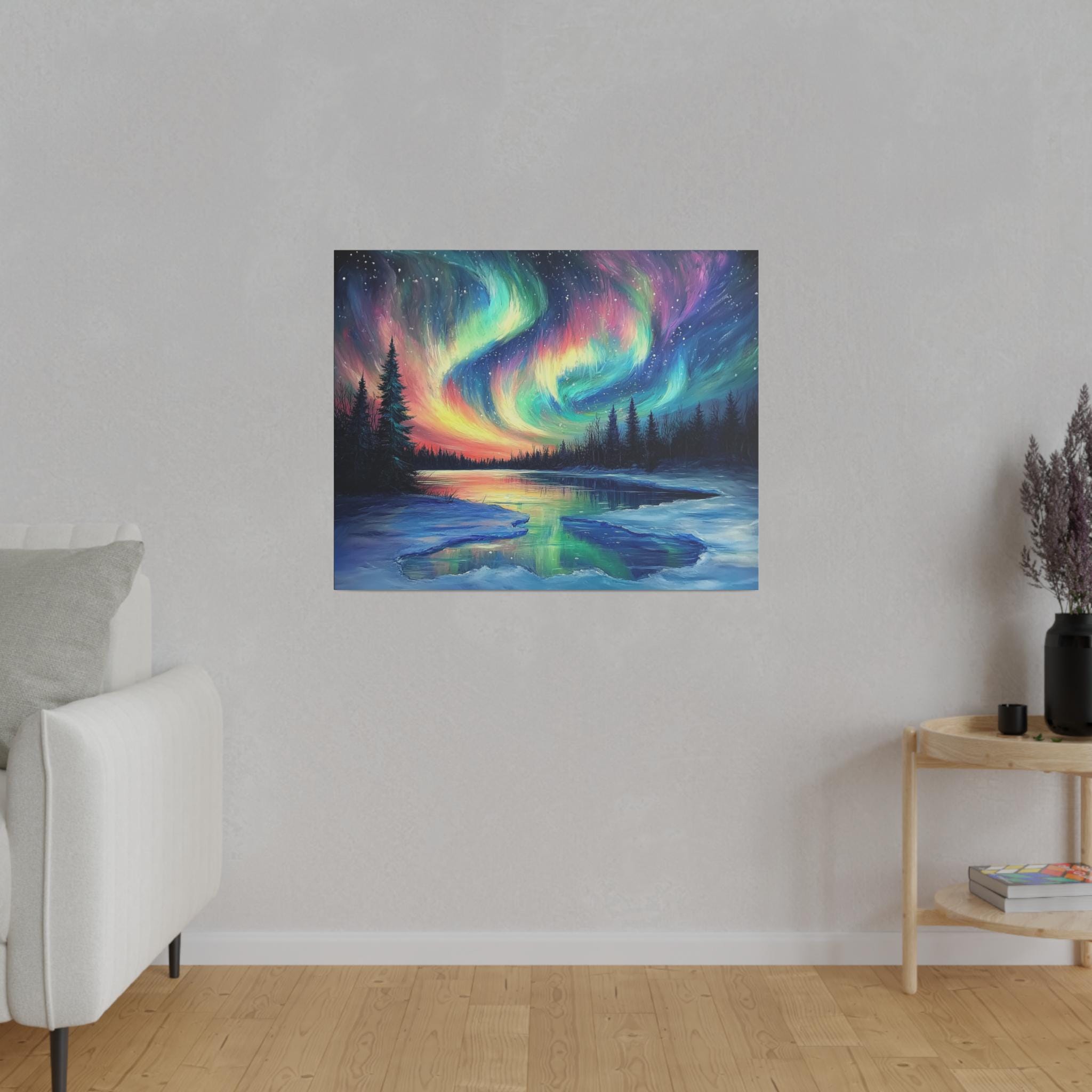 Van Gogh-style Aurora Borealis Over a Frozen Lake Celestial Landscape ...