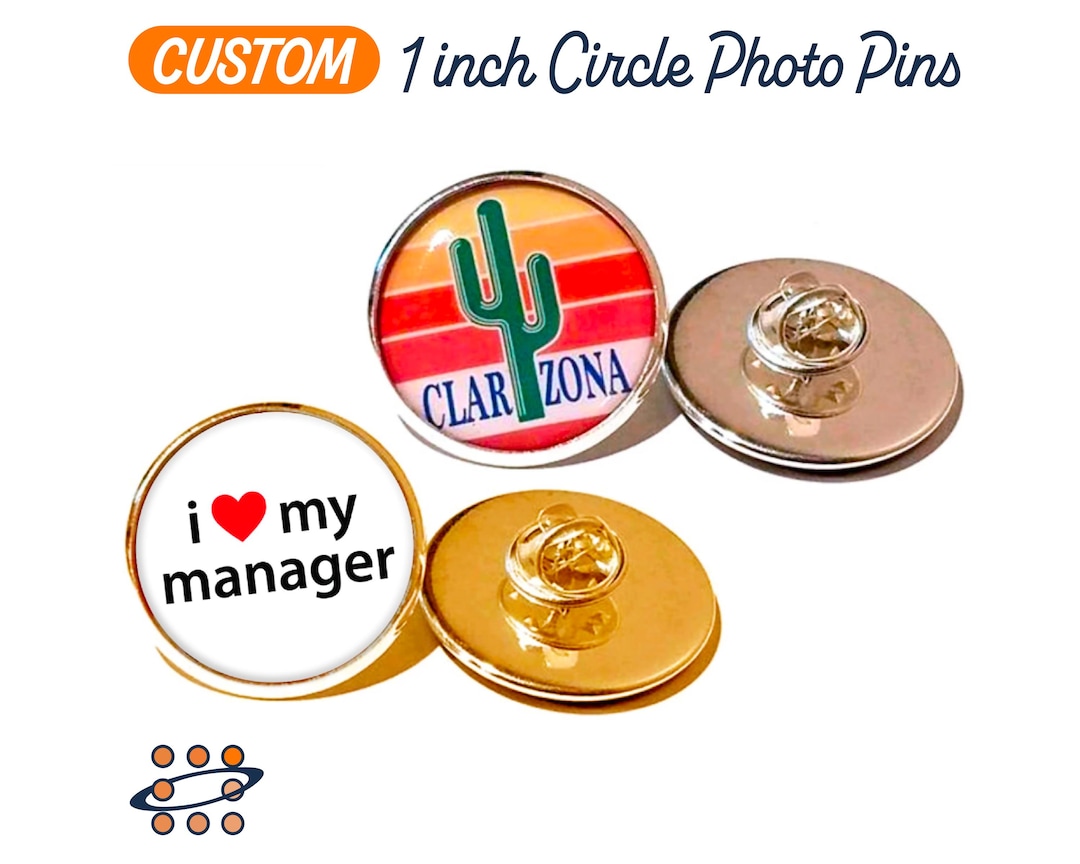 1 Inch Custom Photo Pins Silver and Gold Circle Lapel Pins Personalized Epoxy Circle Pins Fast ...