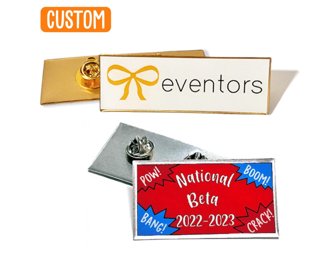 1" - 3" Custom Rectangle Photodome Lapel Pins - Silver and Gold ...