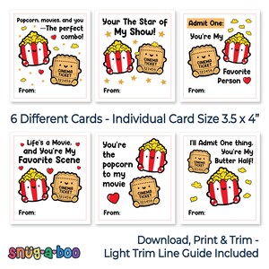 Printable Popcorn and Movie Ticket Cards - Instant Digital PDF Download ...