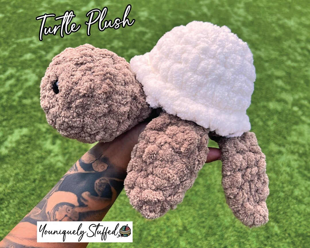 Large 12" White Shell Brown Turtle Plush - Crochet Turtle - Turtle ...