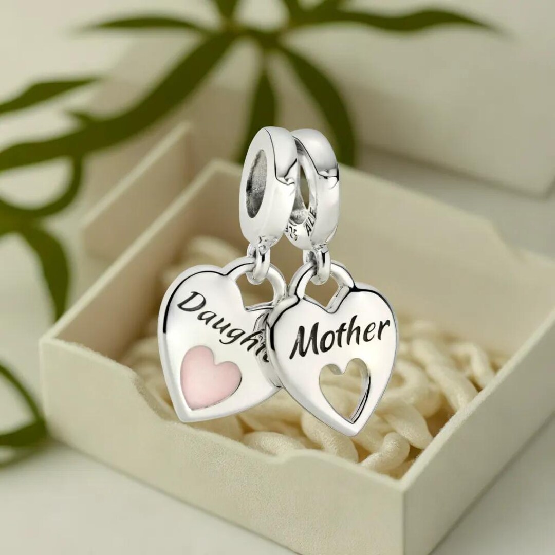 Double Heart Split Dangle Charm Popular Silver Family Charms Unique ...
