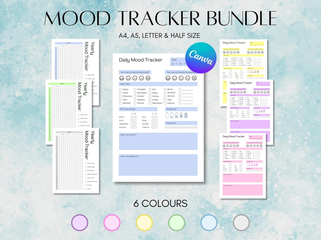 ADHD Autism Mood Tracker Bundle | Daily & Yearly, Canva Template ...