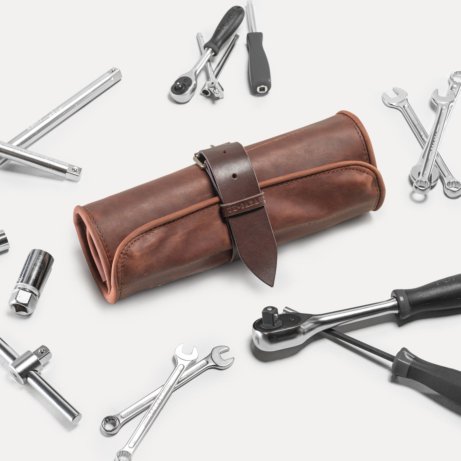 Leather Tools Roll Bag Garage Storage for Tools Trunk Organizer ...