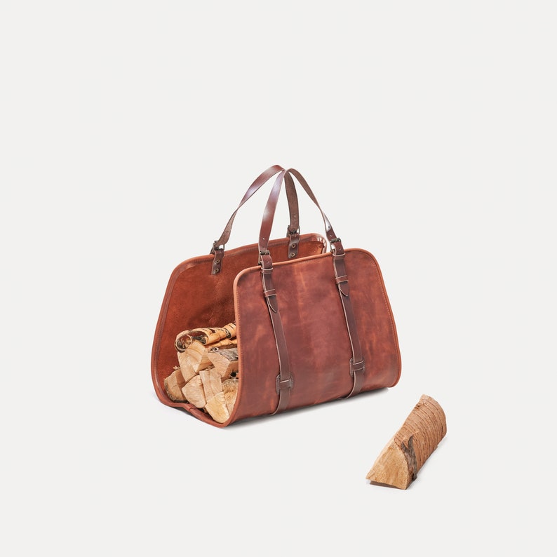 Leather Log Carrier Handmade Firewood Leather Carrier Fireplace Log ...