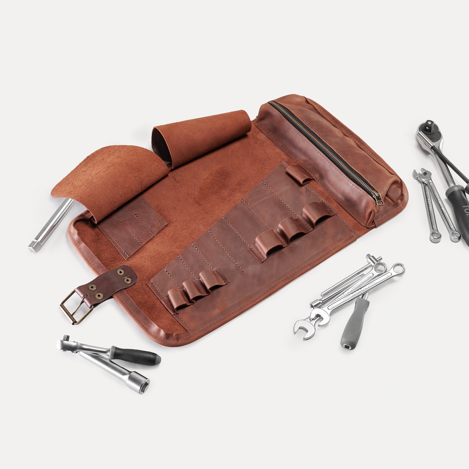 Leather Tools Roll Bag Garage Storage for Tools Trunk Organizer ...