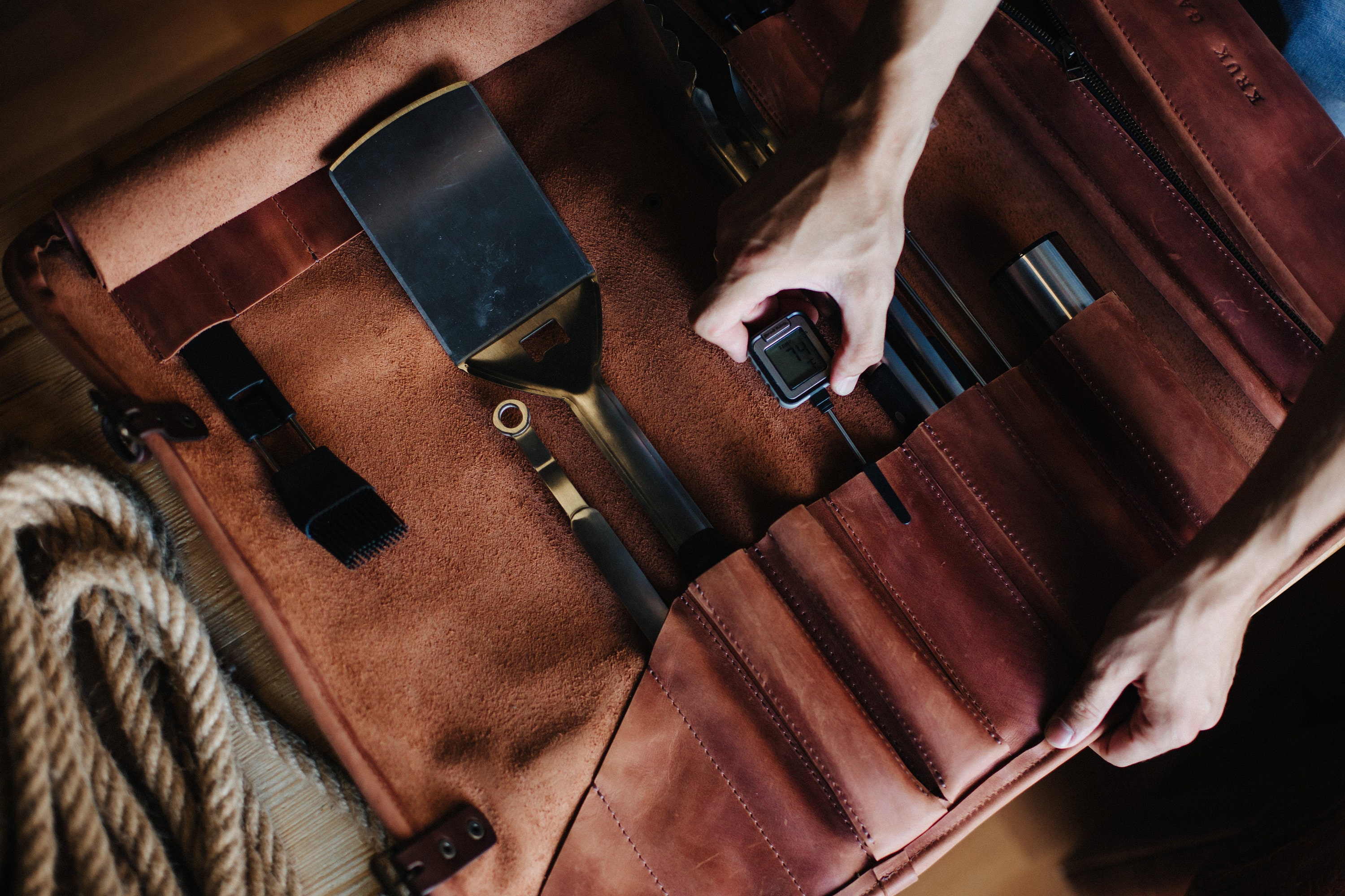 Grill Tool Holder Grilling Tool Organizer Personalizer Grill Tools Case Grill Roll Bag BBQ Gift ...