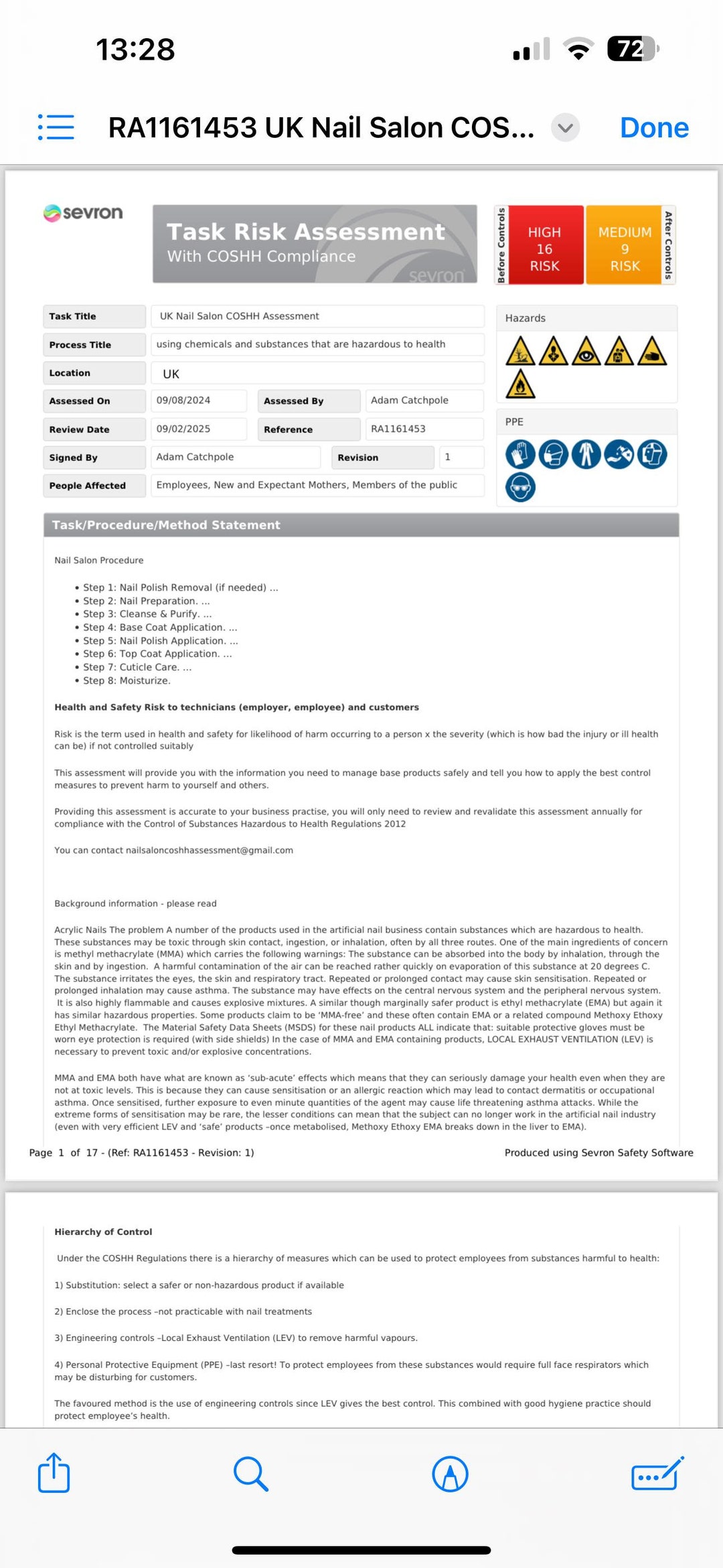 Health, Safety, Environment Policy, Procedure, Risk Assessment, COSHH ...