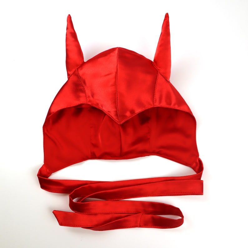 Red Evil Silk Satin Bonnet Horns Halloween Devil Woman Vintage Bonnet ...
