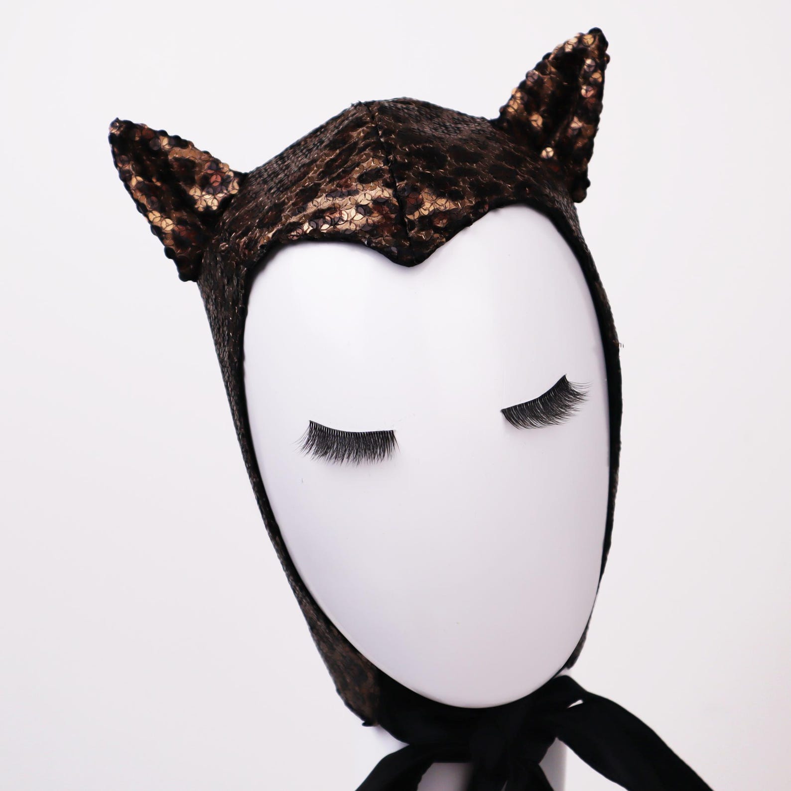 Cat Ears Bonnet Sequin Halloween Leopard Woman Vintage Bonnet Panther ...