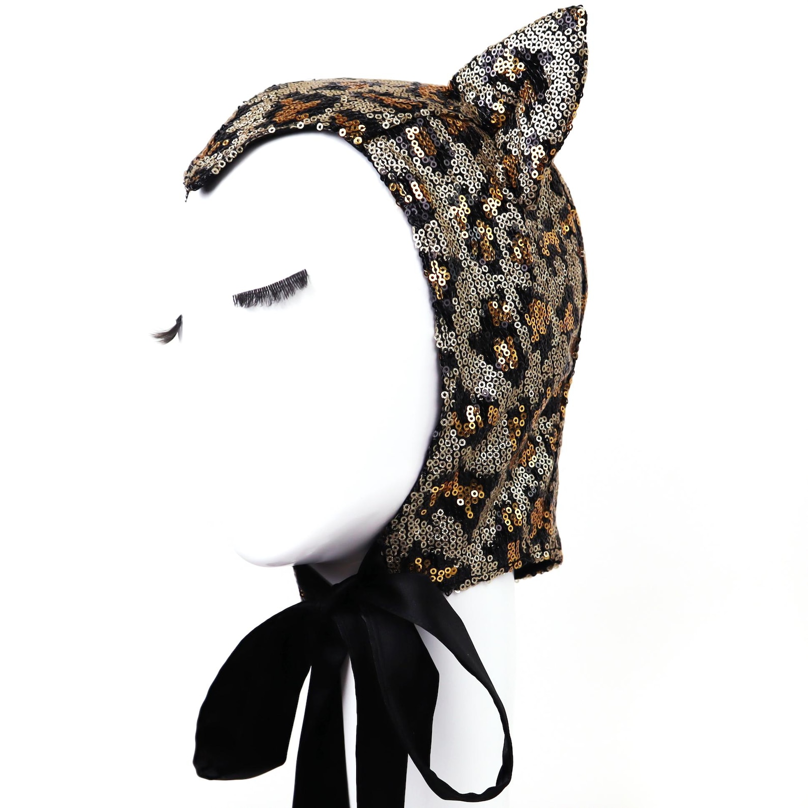 Cat Ears Bonnet Sequin Halloween Leopard Woman Vintage Bonnet Panther ...