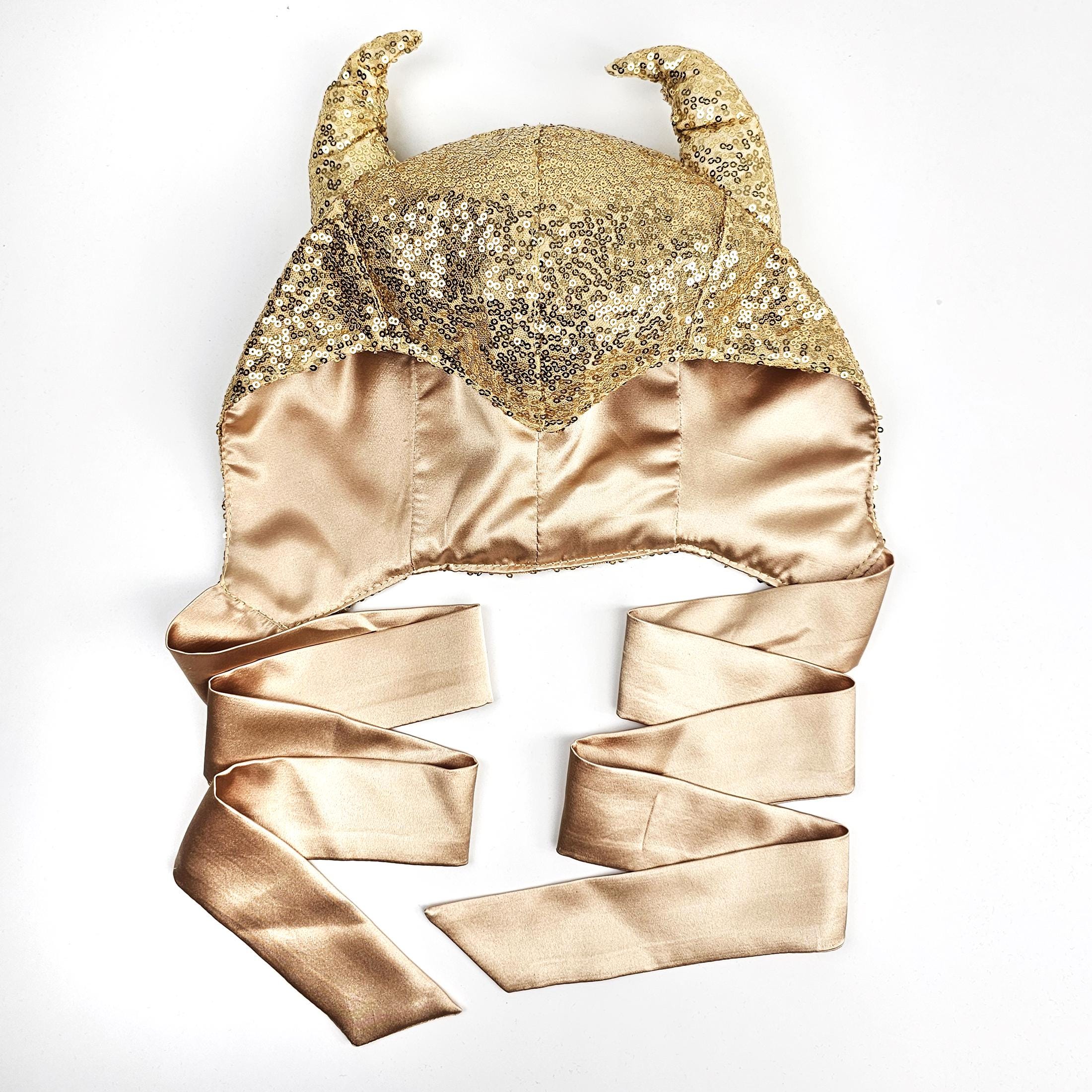 Gold Evil Velvet Bonnet Horns Halloween Devil Woman Vintage Bonnet ...