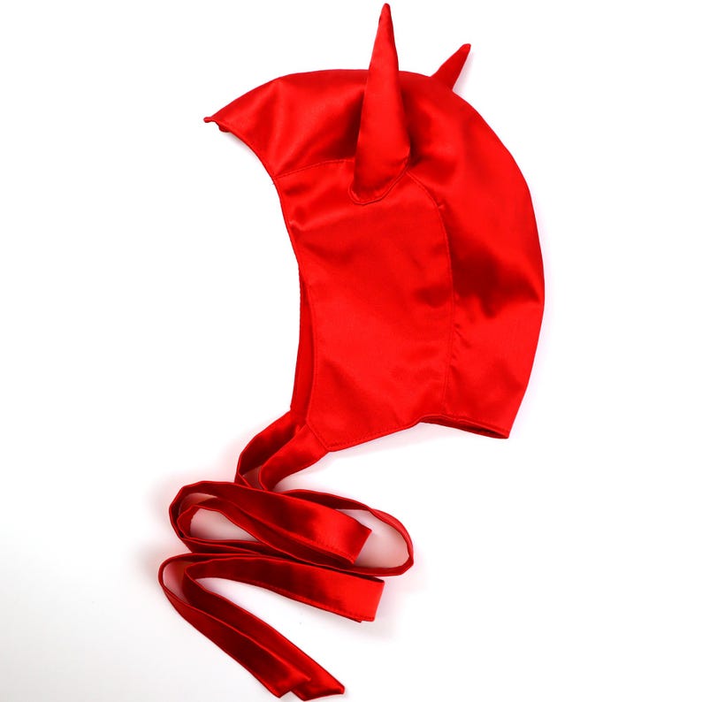 Red Evil Silk Satin Bonnet Horns Halloween Devil Woman Vintage Bonnet ...