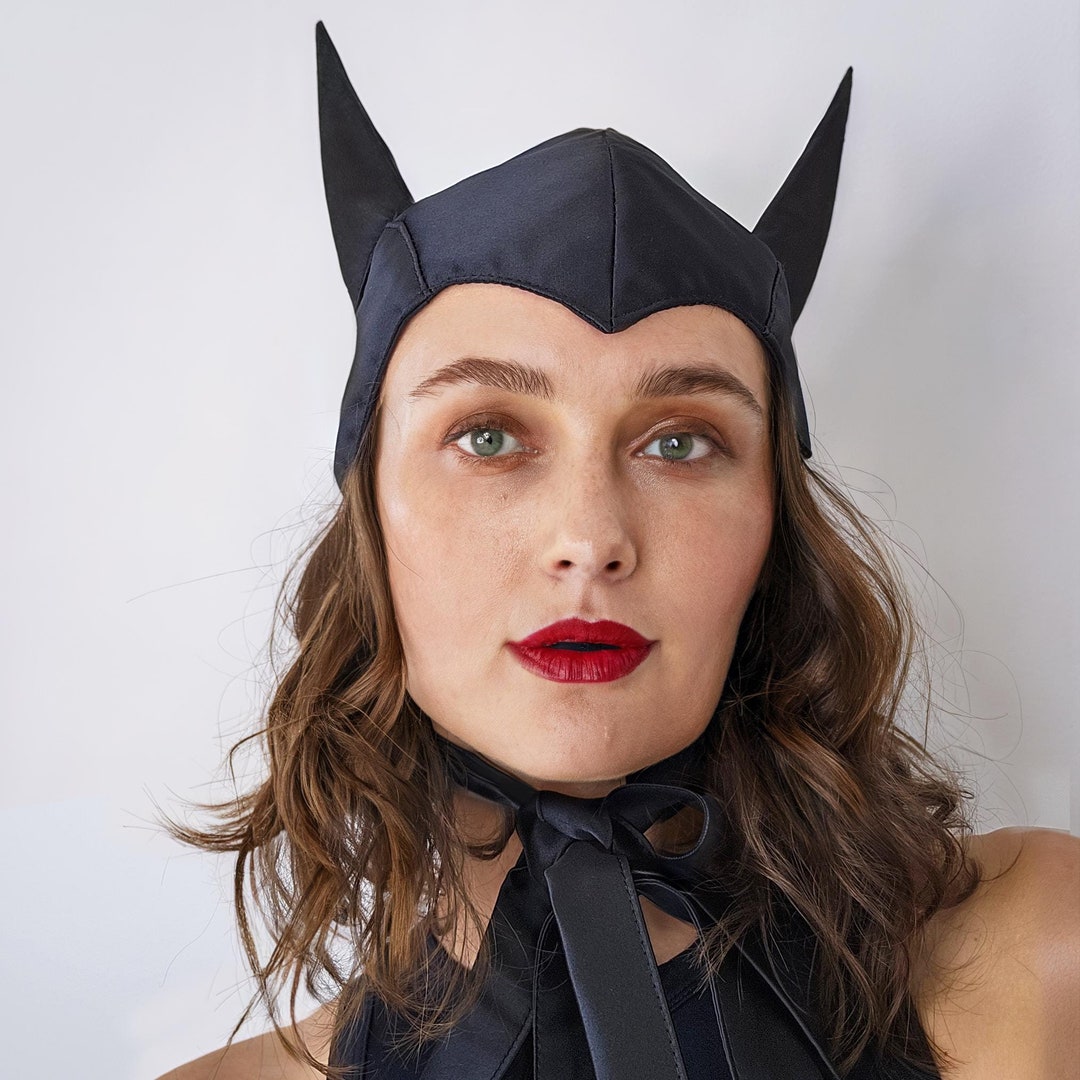 Bat Bonnet Costume Ears Hood, Satin Bonnet With Horns Halloween Devil ...
