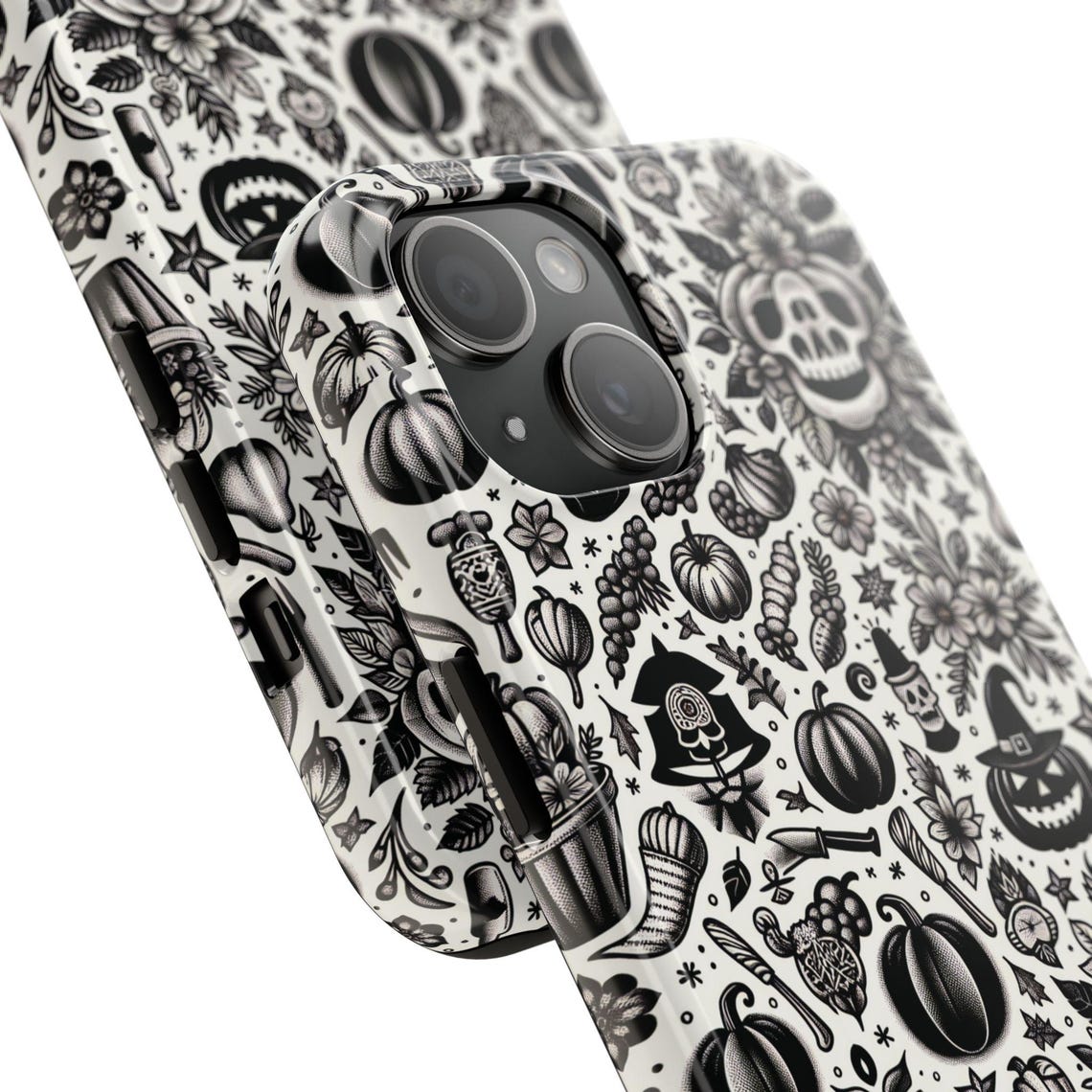 Edgy Falloholiday Style: White and Black Skull Pumpkin Phone Case - Etsy