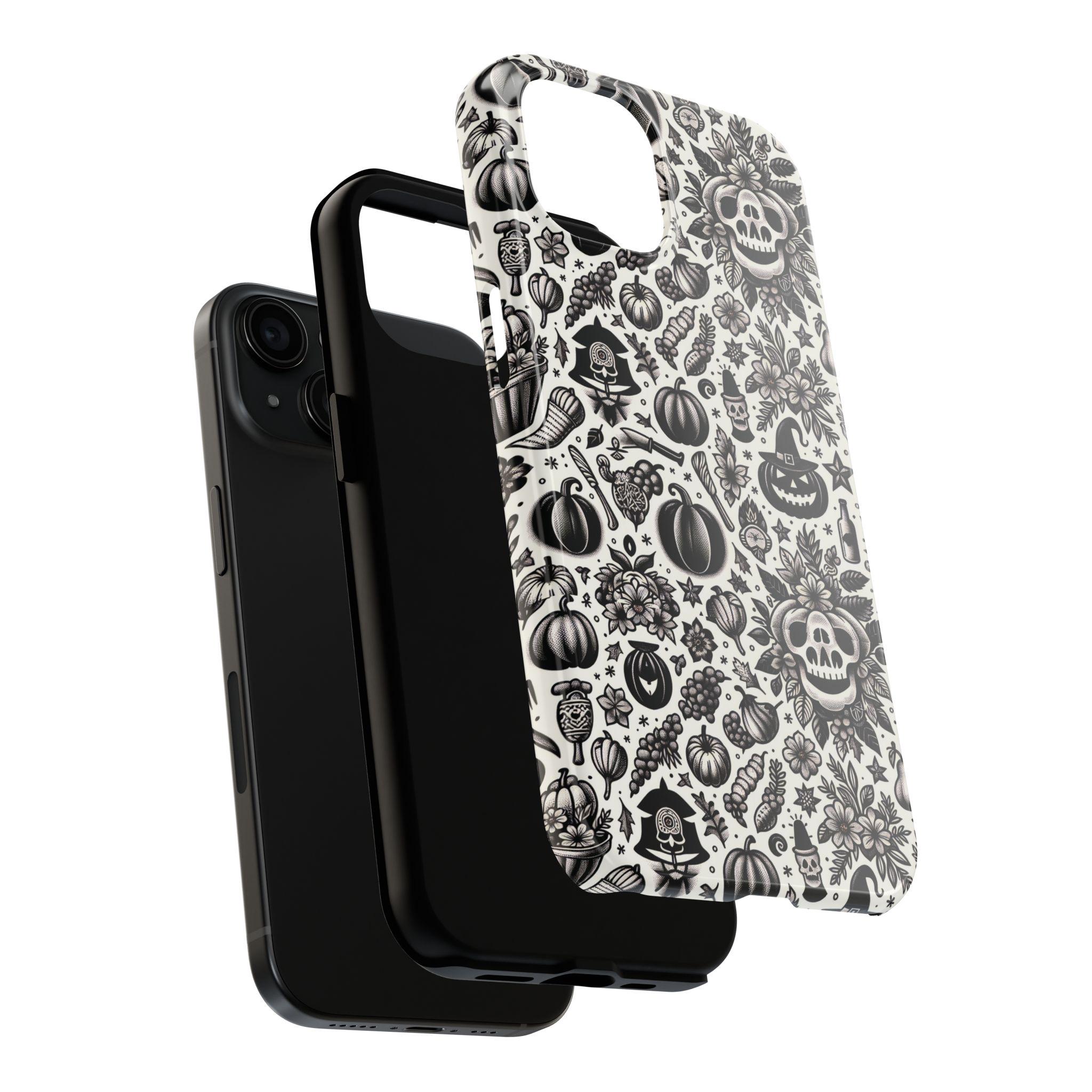 Edgy Falloholiday Style: White and Black Skull Pumpkin Phone Case - Etsy