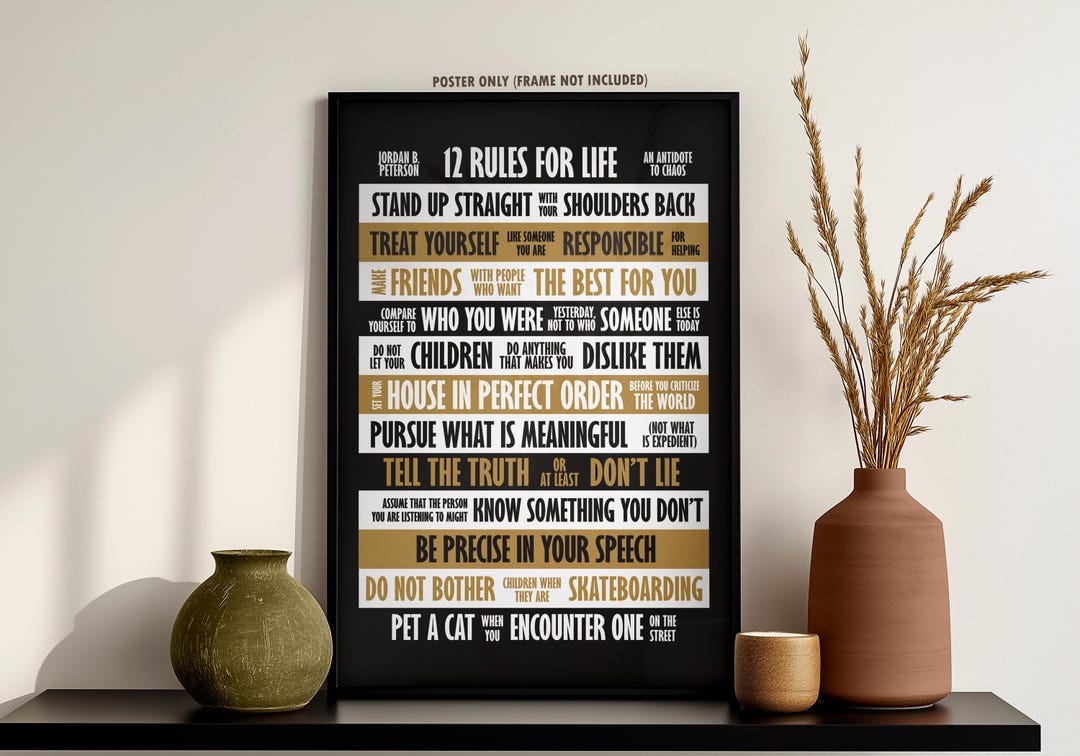 12 Rules for Life Poster, Jordan Peterson Wall Art, Motivational Print ...