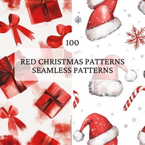 100 Red Christmas Digital Paper Set - Christmas Seamless Pattern ...