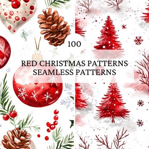 100 Red Christmas Digital Paper Set - Christmas Seamless Pattern ...
