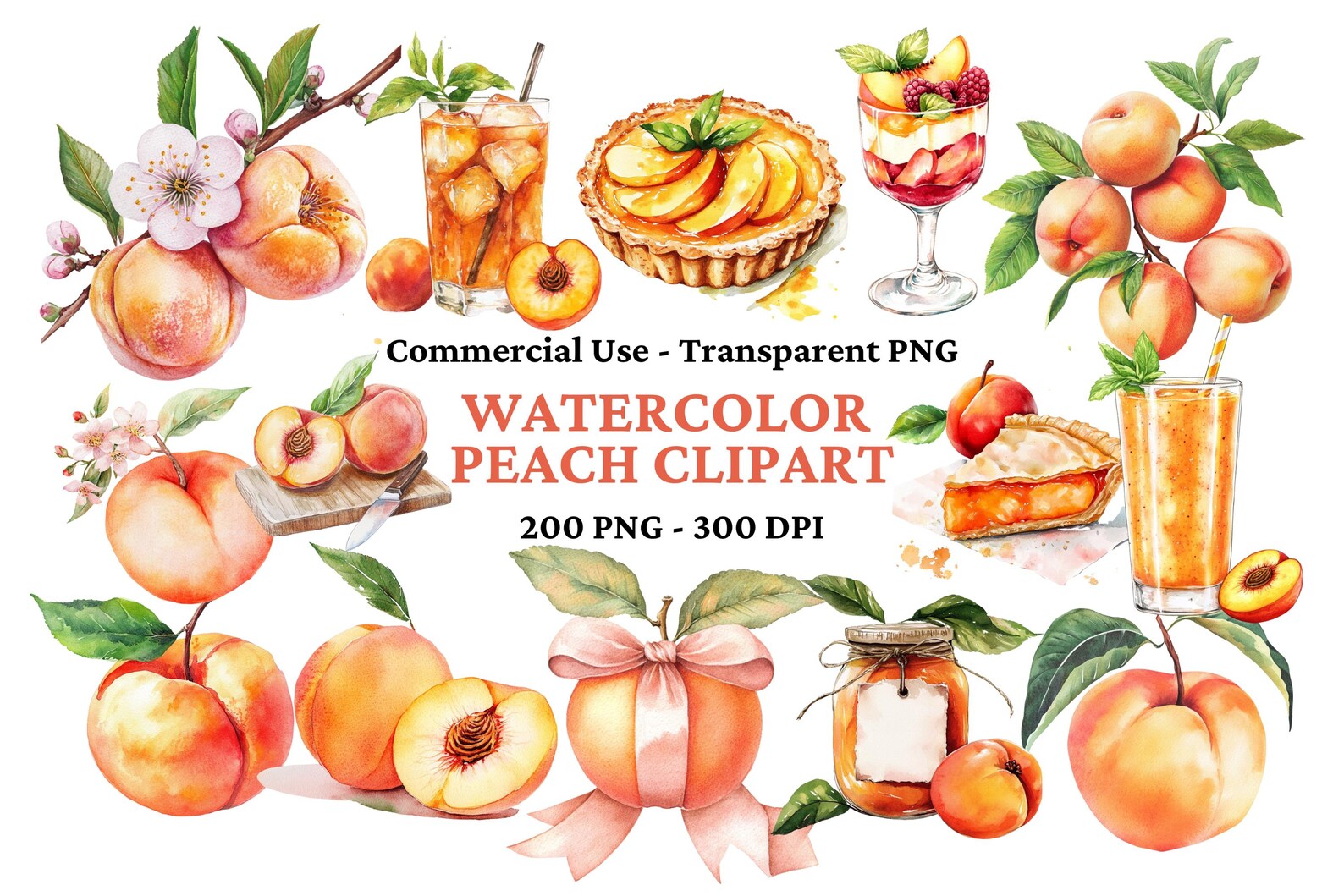 200 Watercolor Peach Clipart - Fruit Clipart - Nursery Peach - Sweet ...