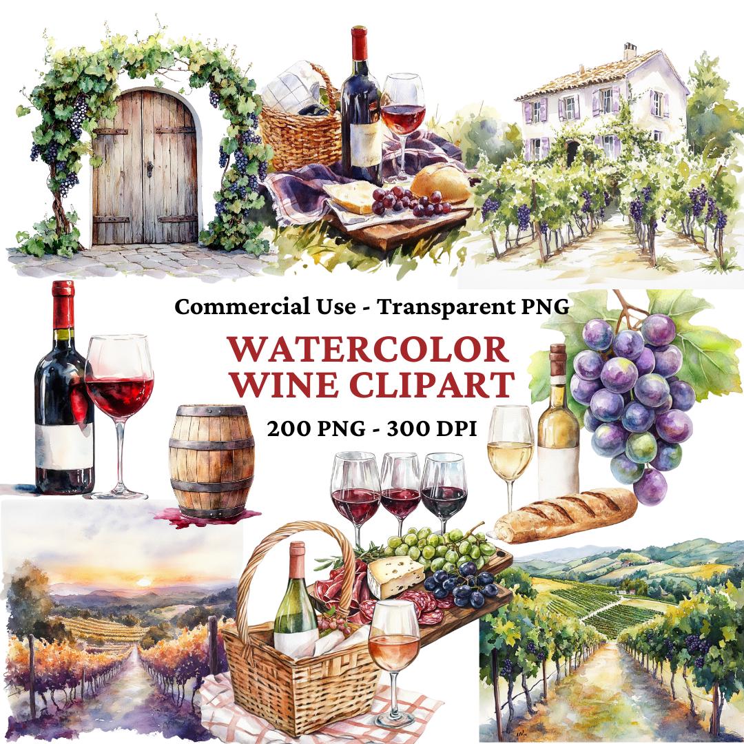 200 Watercolor Wine Clipart - Wine Png - Grapes - Wine Bottle ...